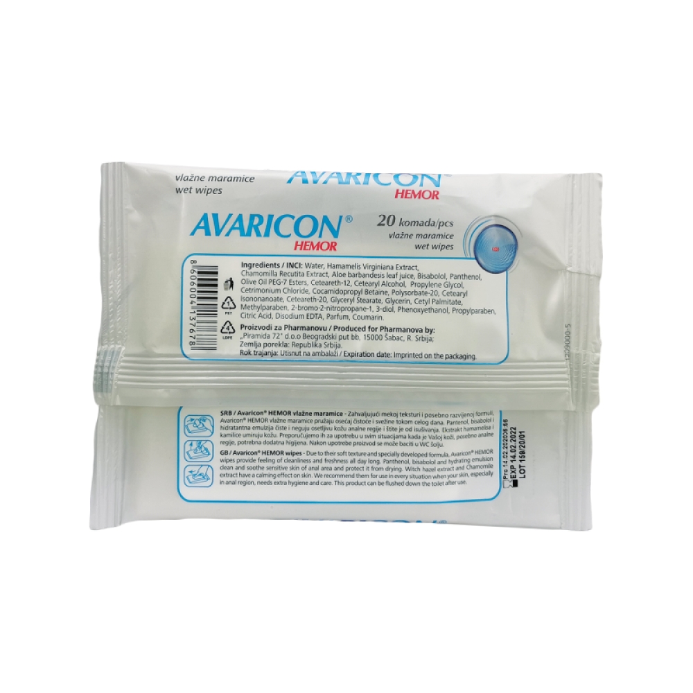 Avaricon® Hemor vlažne maramice 20 komada pakovanje | Markfarm apoteka