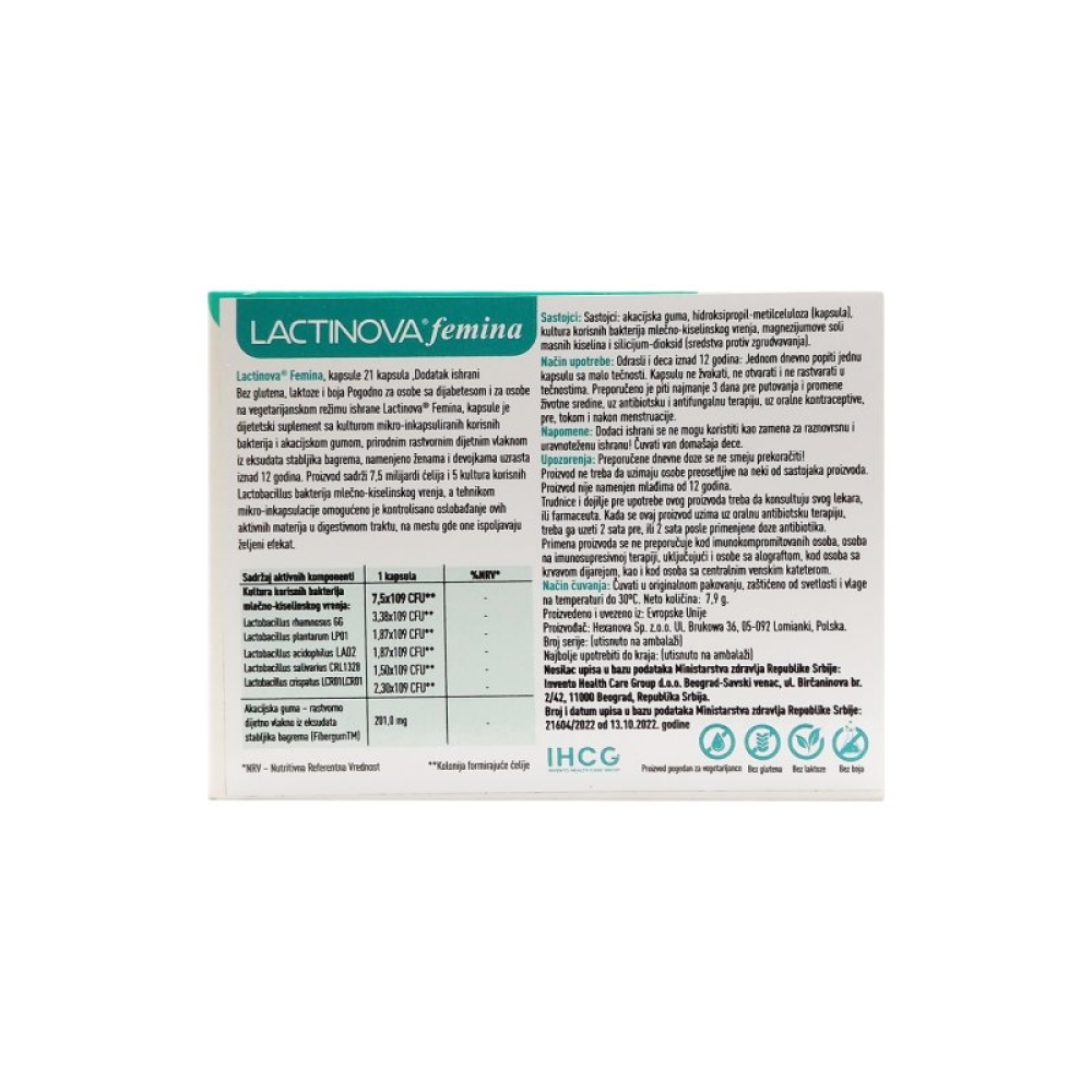 Lactinova Femina 21 kapsula | Markfarm apoteka