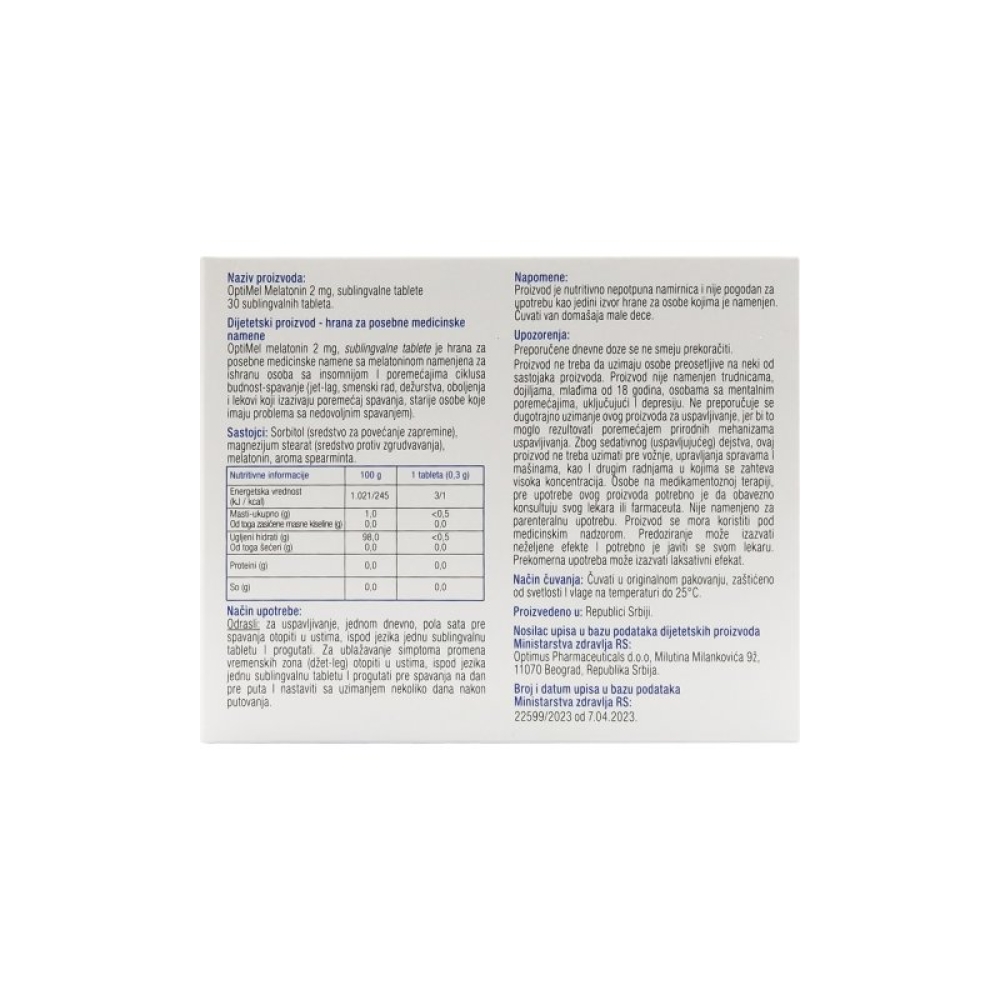 OptiMel® 2 mg 30 sublingvalnih tableta | Markfarm apoteka